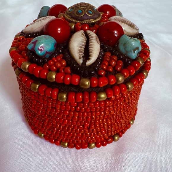 Accessories | Beaded Red Trinket Box With Shell Accents | Poshmark